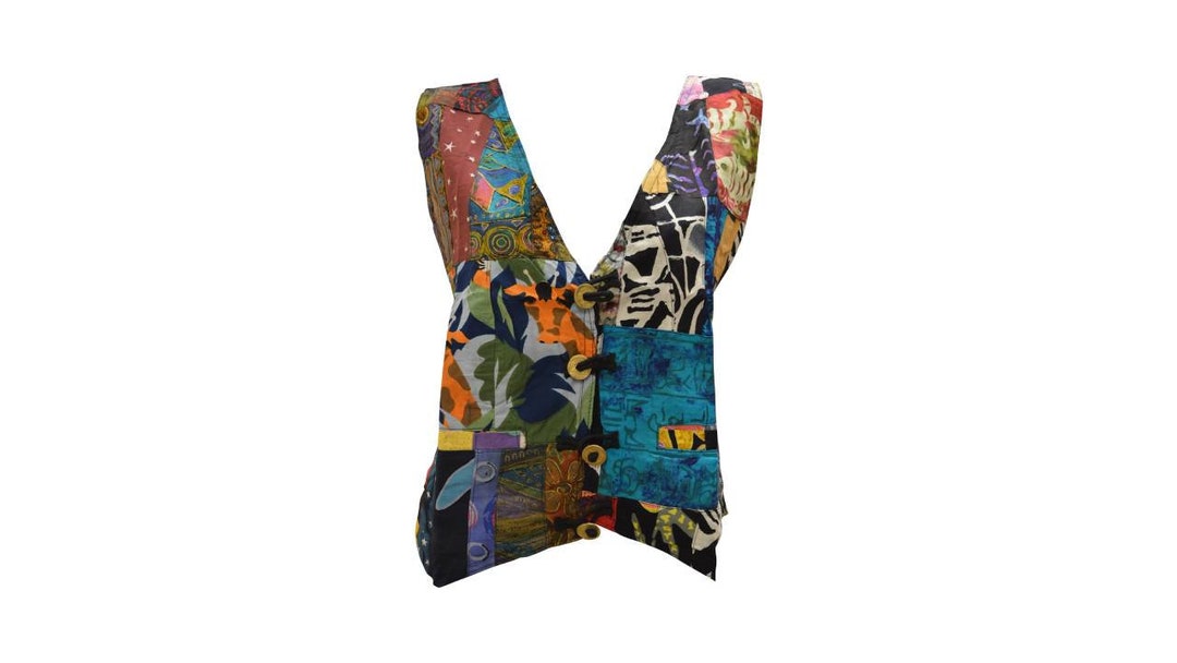 Handmade Recycled Waistcoat Funky Boho Retro Patchwork Vest Size 14 P81 ...