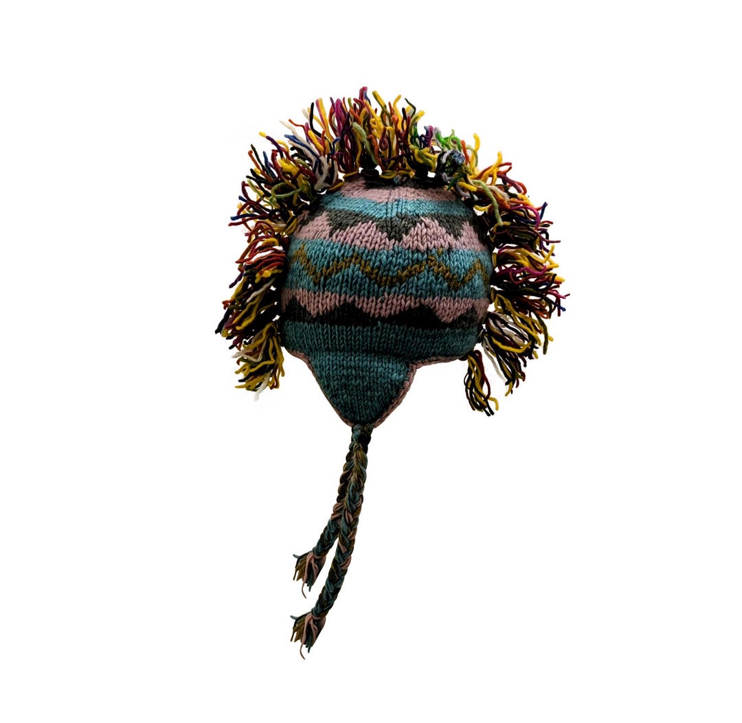 Hand Knit Wool Mohawk Hat: Fleece Lined Ear Flap Tassel Beanie - Etsy