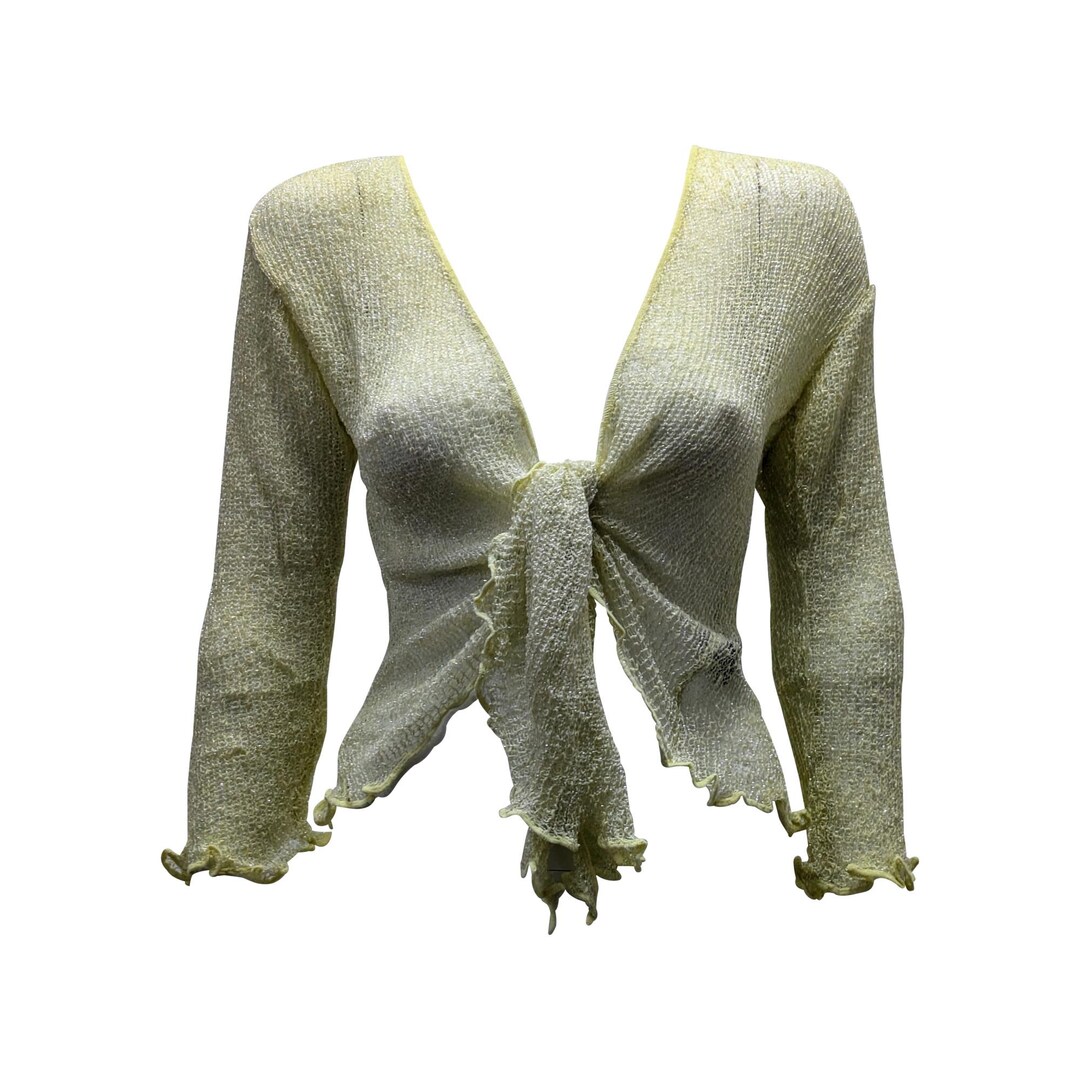 Boho Lurex Knit Shrug: Crochet Style Lemon/silver Cardigan - UK Size 20 ...