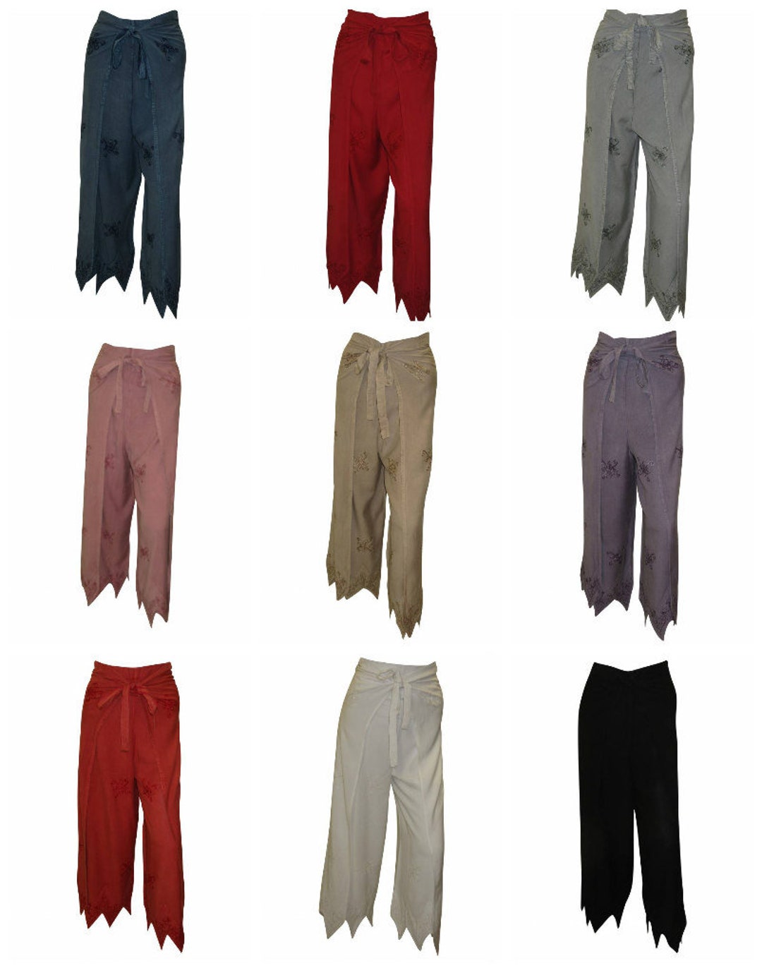 Embroidered Viscose Handkerchief Hem Pants: Bohemian Wrap Trousers ...