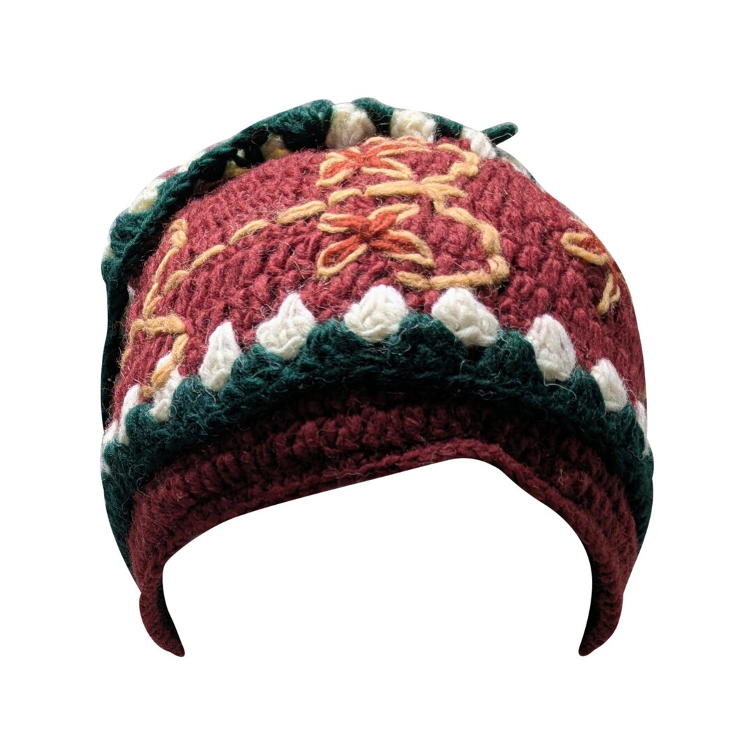 Recycled Hand Knit Cap Crochet Wool Fleece Lined Winter Beanie Hat P8 ...