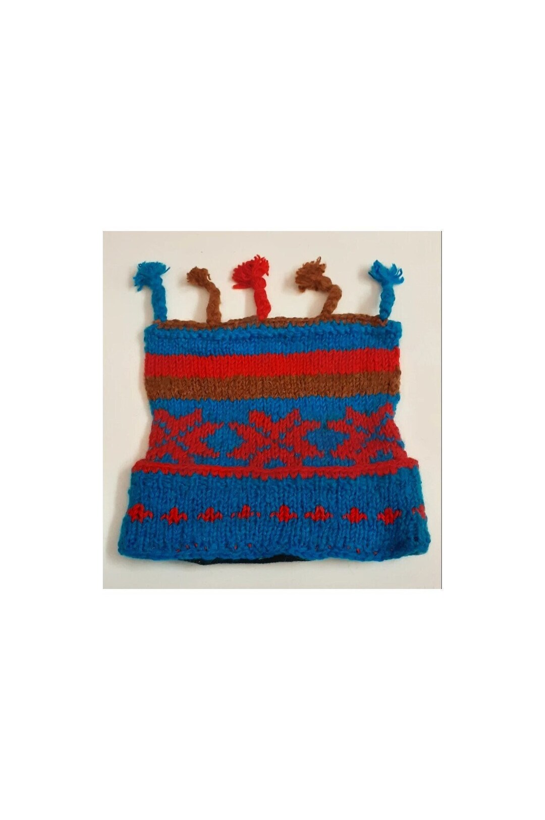 Recycled Hand Knit Jester Hat 100% Wool Boho Beanie Multi Tassel Warm ...