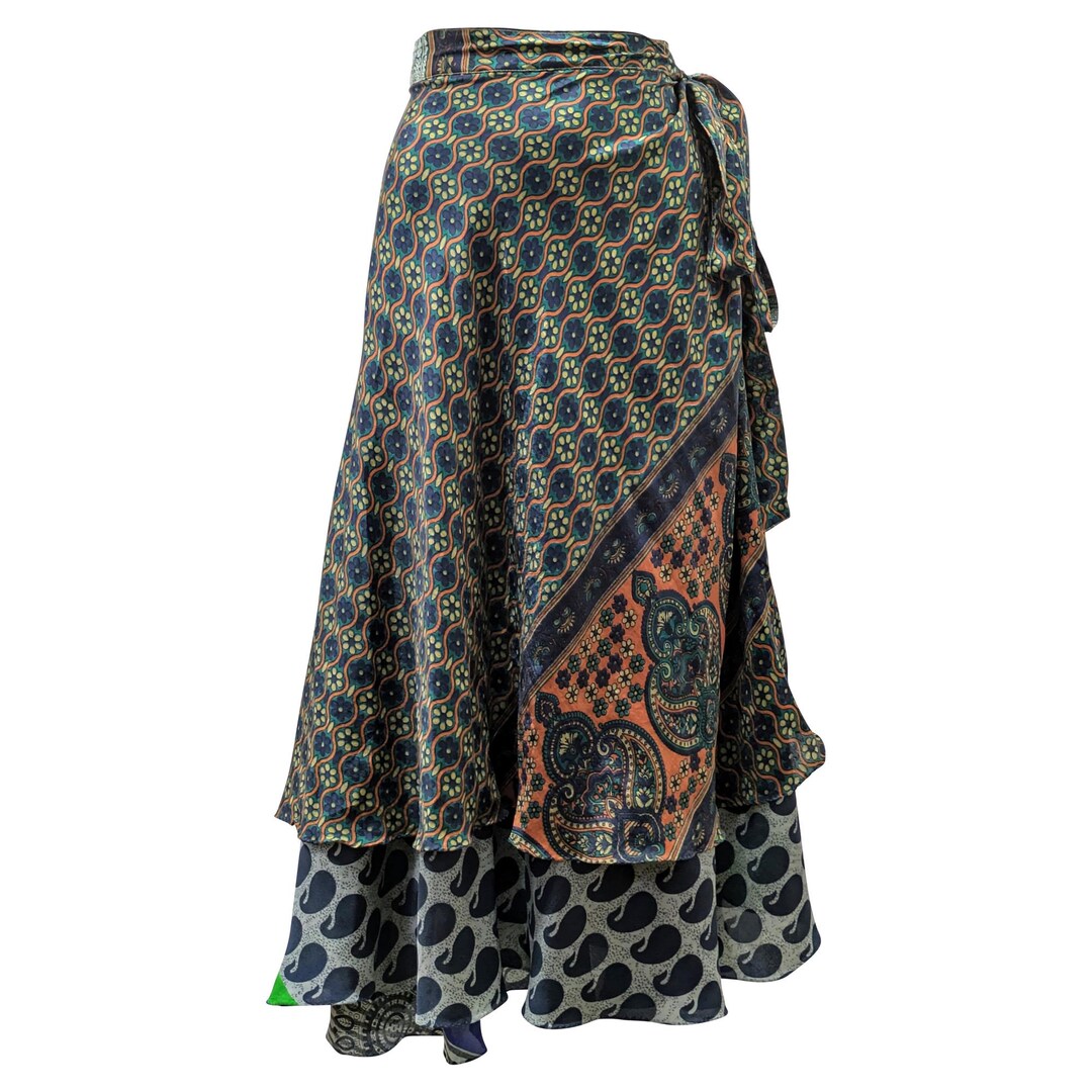 Upcycled Sari Wrap Skirt: Reversible Boho Midi, Free Size up to 20 - Etsy