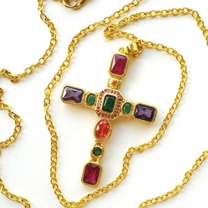 Victorian Cross Necklace, Simulated Gemstone Cross, Faux Gemstone Cross ...