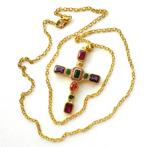 Victorian Cross Necklace, Simulated Gemstone Cross, Faux Gemstone Cross ...