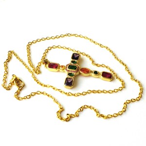 Victorian Cross Necklace, Simulated Gemstone Cross, Faux Gemstone Cross ...