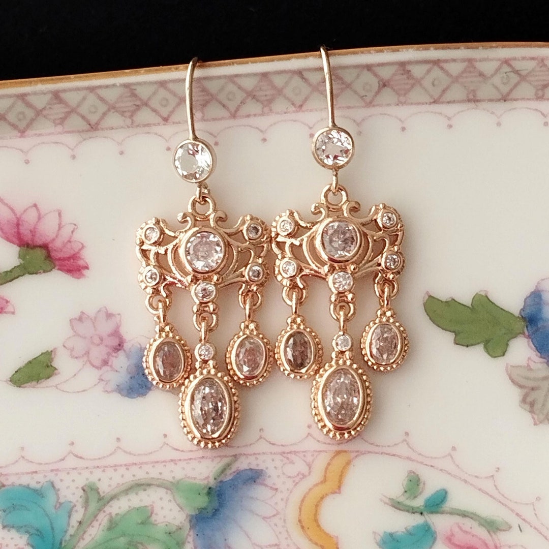 Regency Reproduction Earrings, Clear Zirconia, Girandole Earrings, 19th ...