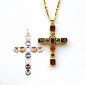 Victorian Cross Necklace, Simulated Gemstone Cross, Faux Gemstone Cross ...