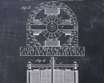 Tesla AC Motor Patent Print Tesla Art Print
