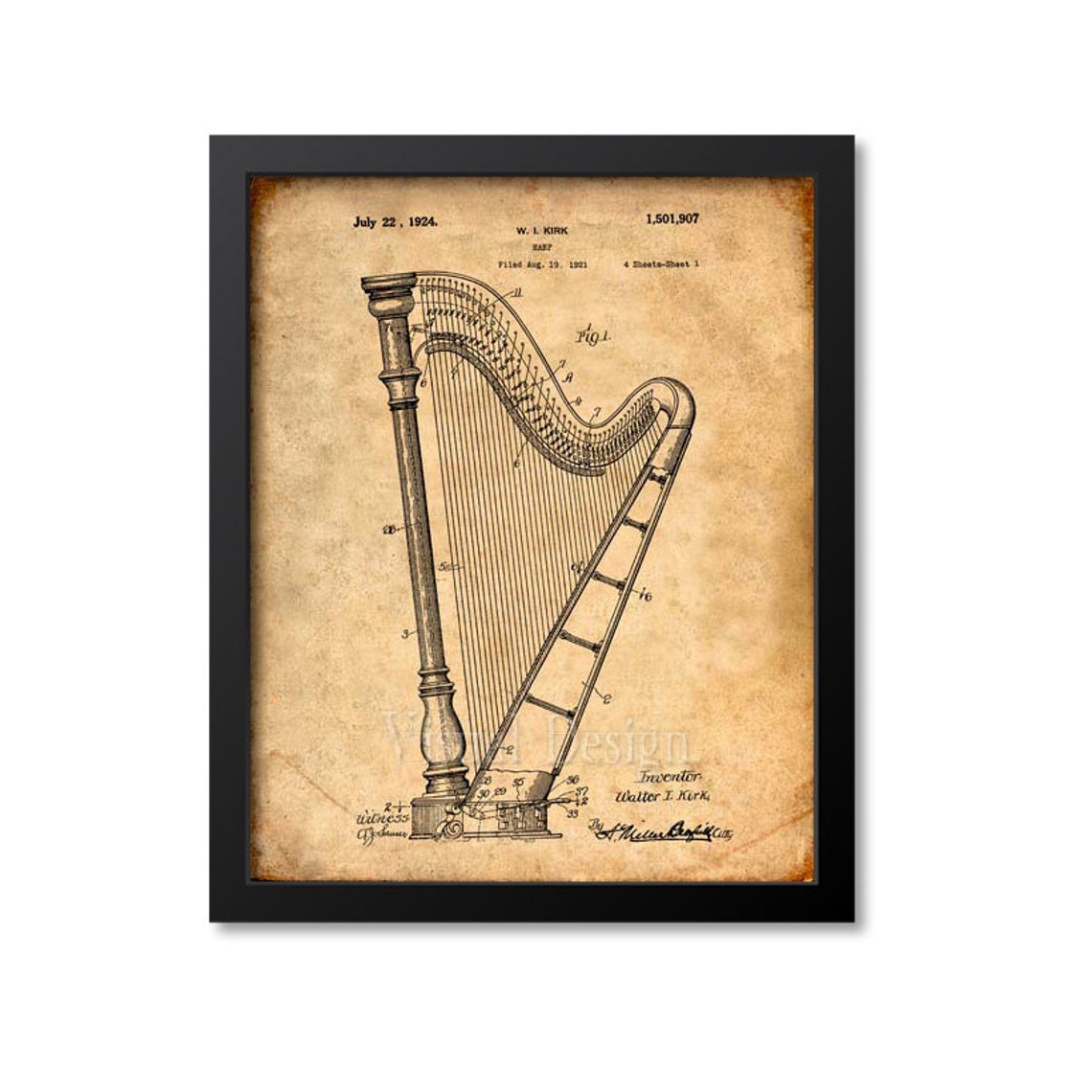 Harp Patent Print Harp Wall Art - Etsy