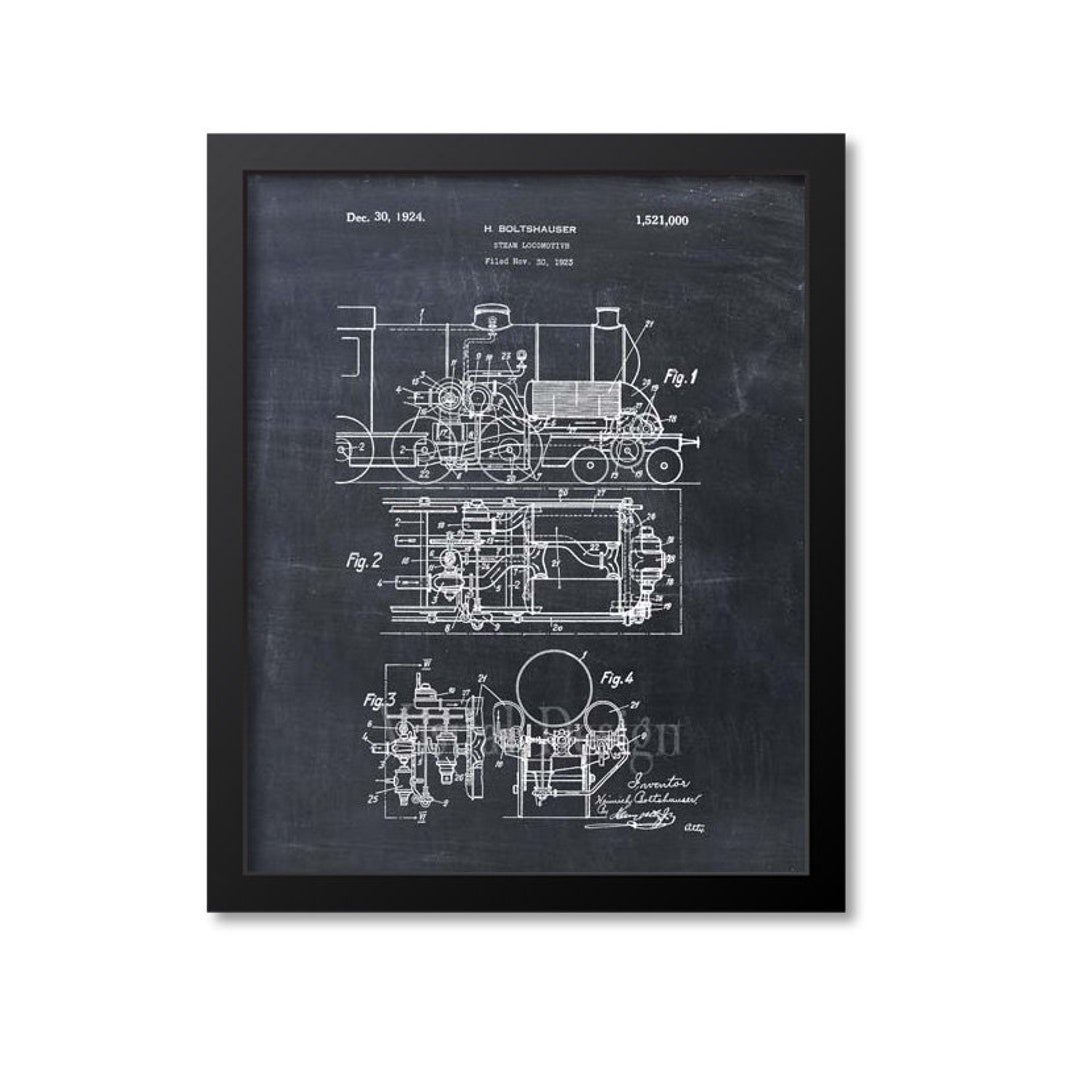 Steam Locomotive Patent Print, Steam Engine Patent Art Print, Steam ...