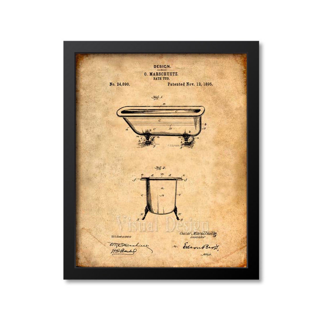 Bathtub Patent Print Art 1895, Bathroom Art - Etsy