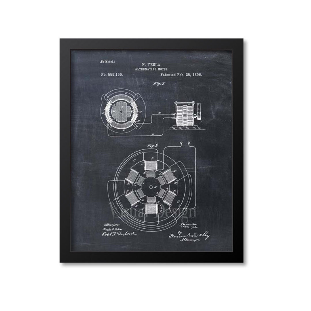 Tesla AC Motor Patent Print Wall Art, Tesla Wall Art Print, Electrical ...