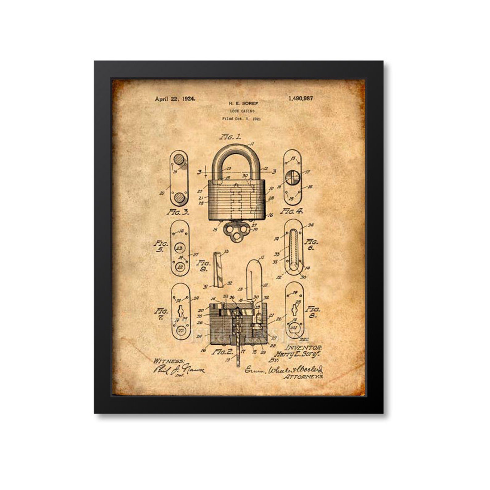 Lock Patent Print Lock Art Print Locksmith | Etsy