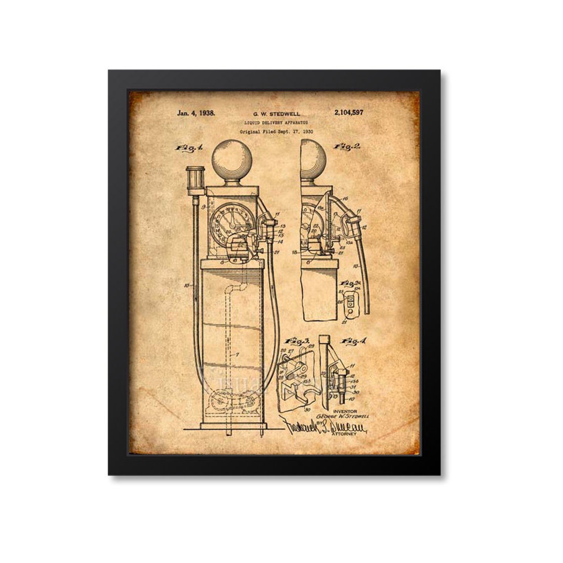 First Gas Pump Patent Print Patent Art Poster Car Gas | Etsy