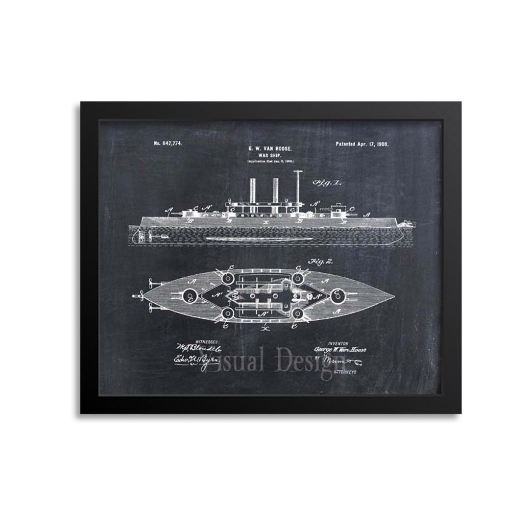 Navy Battleship Patent Print Wall Art Military Ship Naval Warship ...
