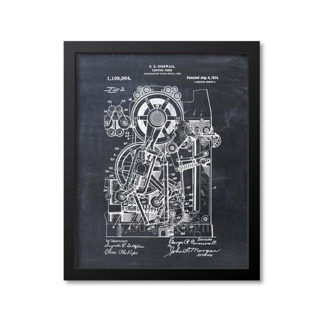 Printing Press Patent Print 1914, Writer Gift, Journalist Gift, Patent ...