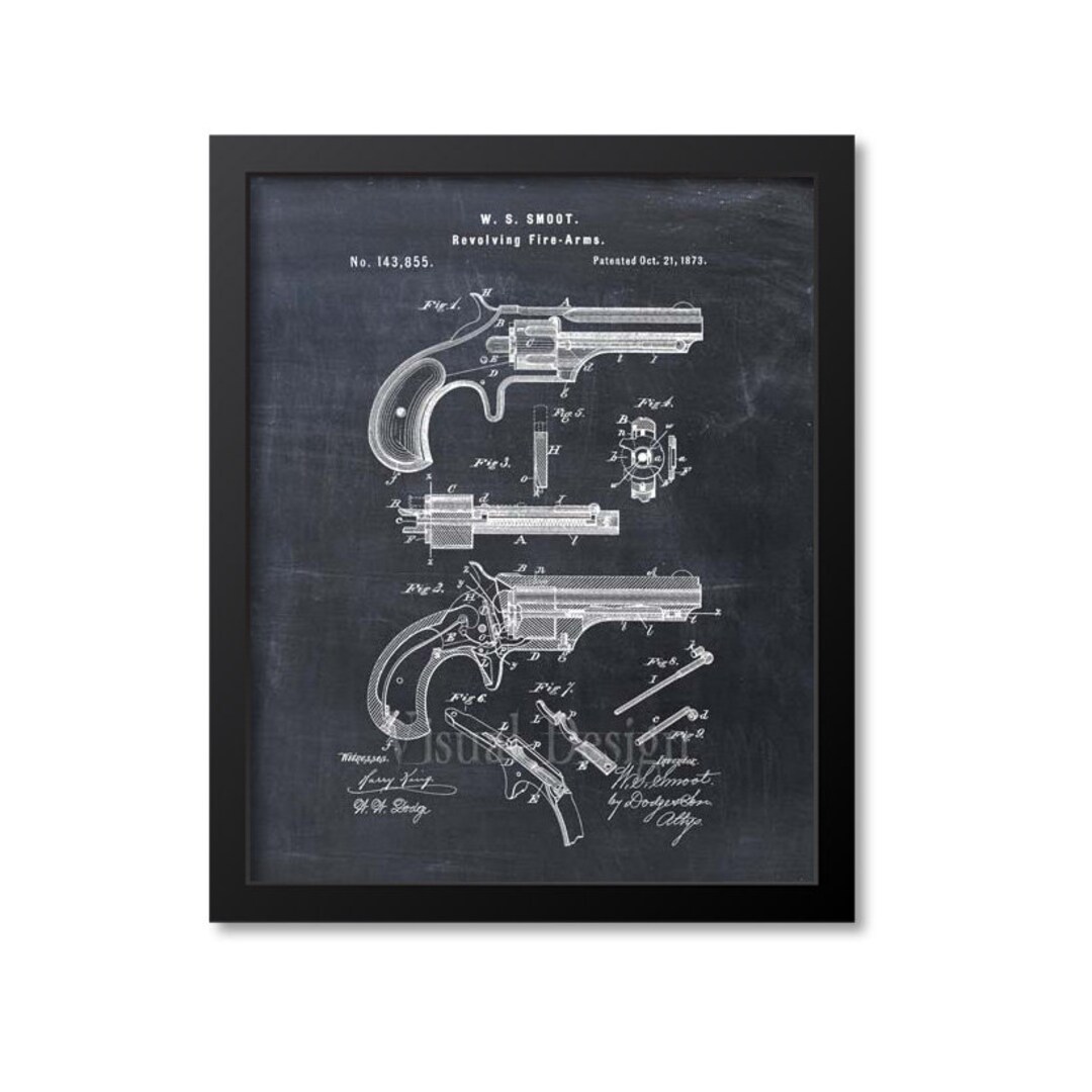 Revolver Patent Print Wall Art, Revolving Firearm Patent Print ...