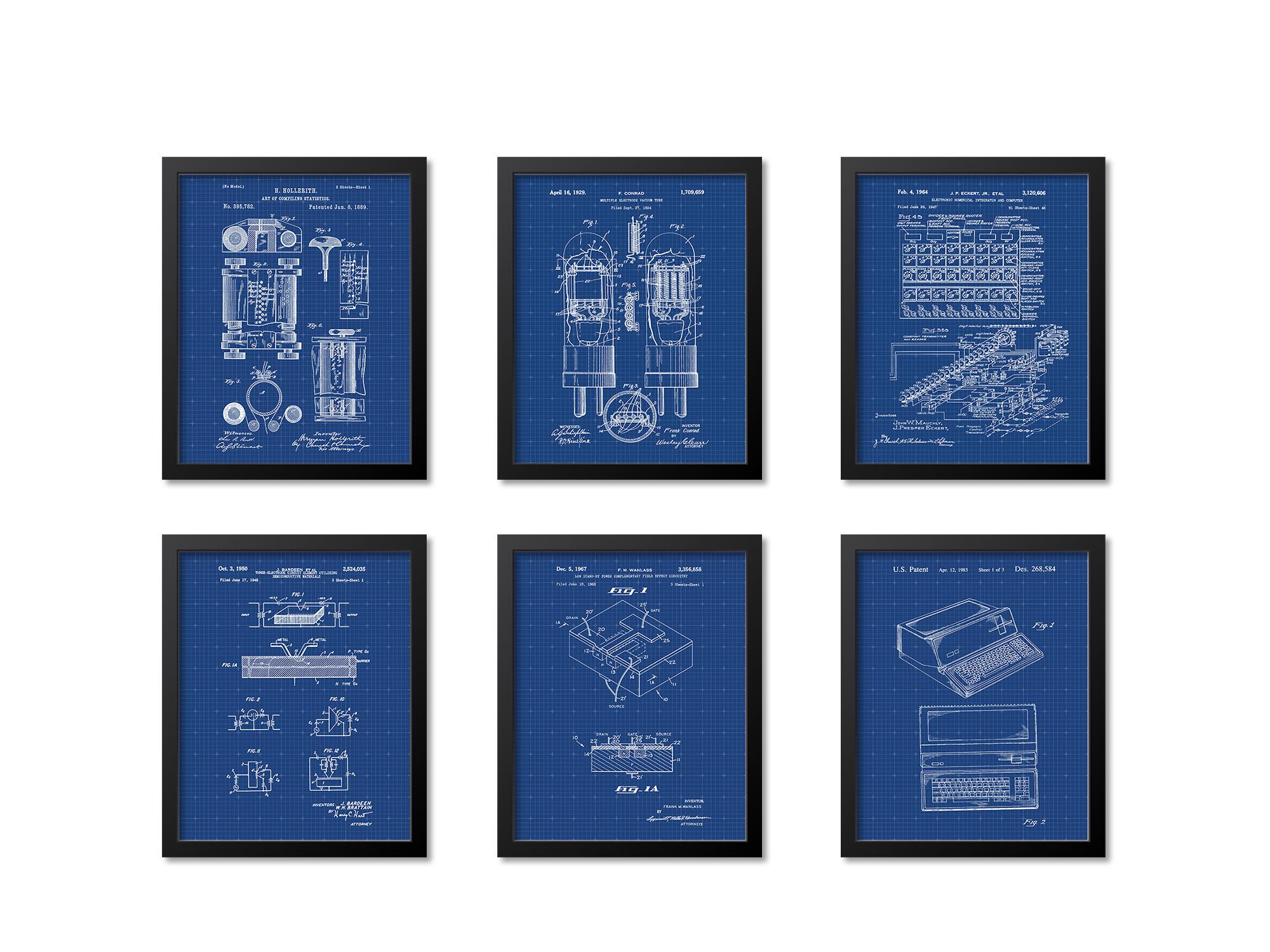 First Computer Patent Print Set of 6, Computer Gift Posters, Vintage ...