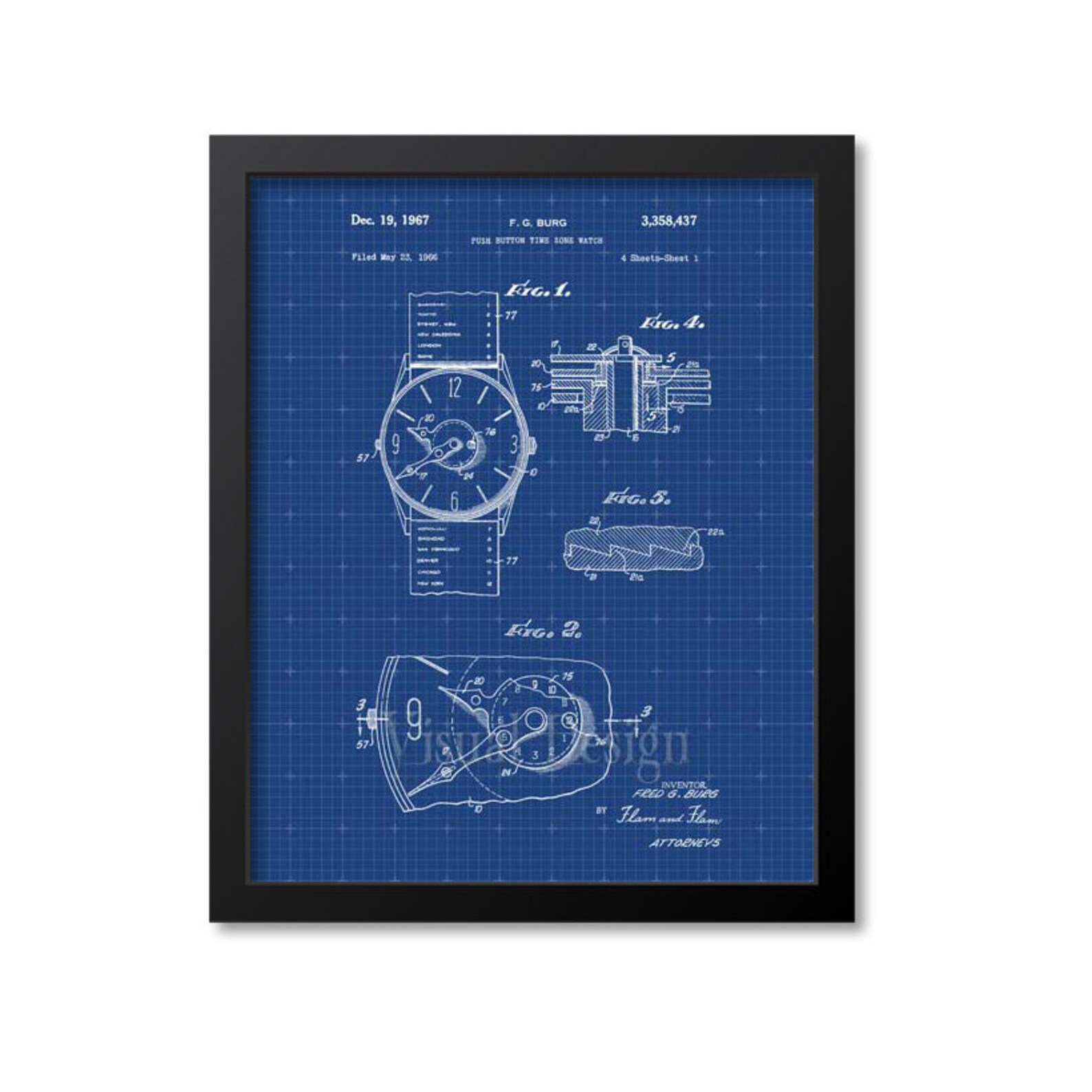 Push Button Time Zone Watch Patent Art Print Watch Patent | Etsy