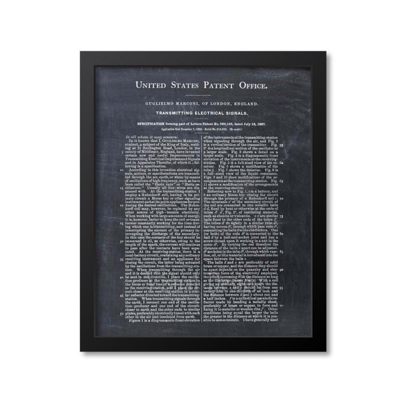 Marconi Radio Application Patent Print, Transmitting Electrical Signals ...