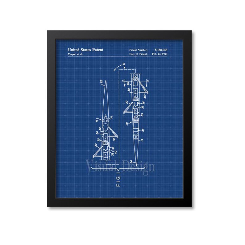 4 Man Rowing Shell Scull Patent Print Boat Art - Etsy