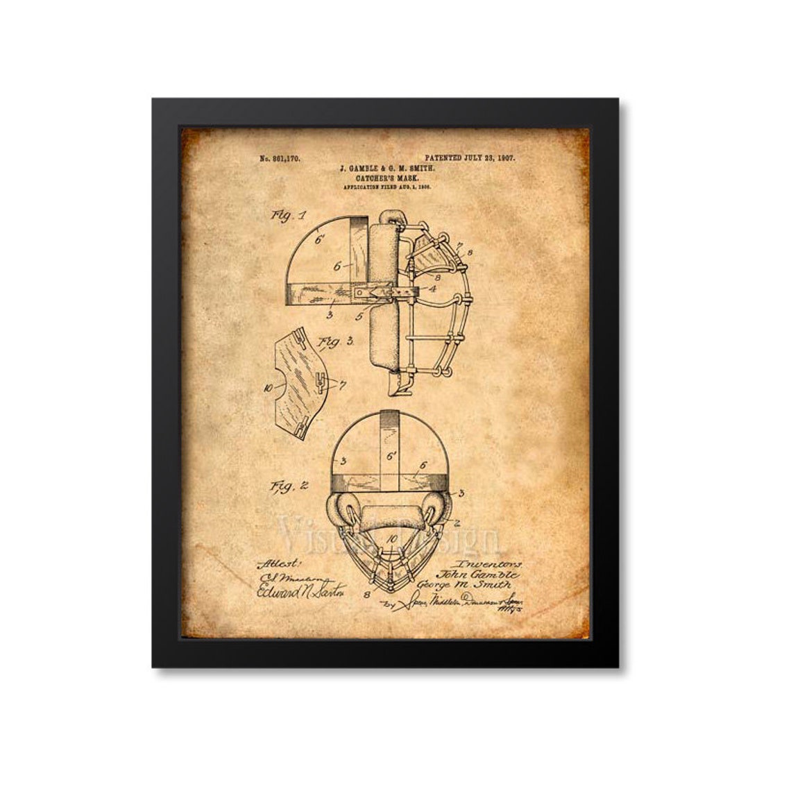 Catcher's Mask Patent Art Print Baseball Coach Gift 1907 - Etsy