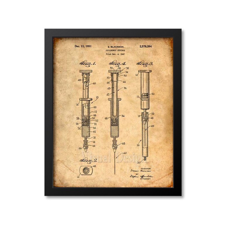 Hypodermic Syringe Patent Print - Patent Art Print - Patent Poster ...