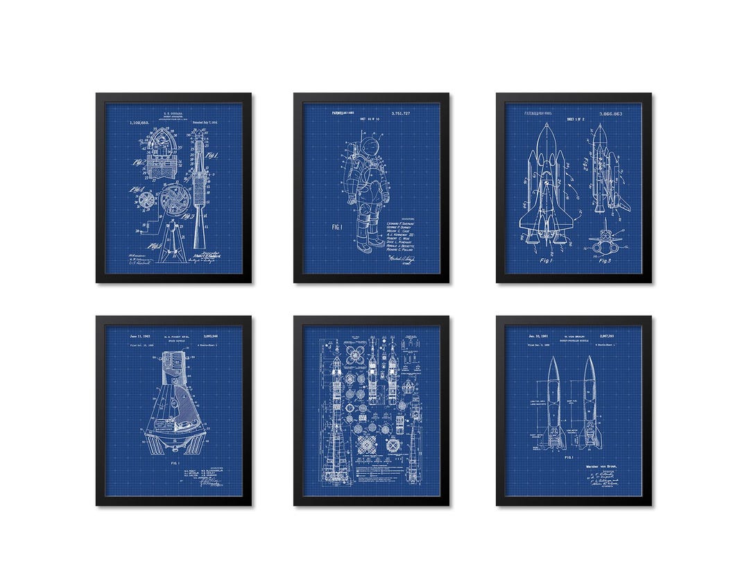 Rocket Blueprint, Set of 6, Space Patent Posters, NASA Art Gift, NASA ...