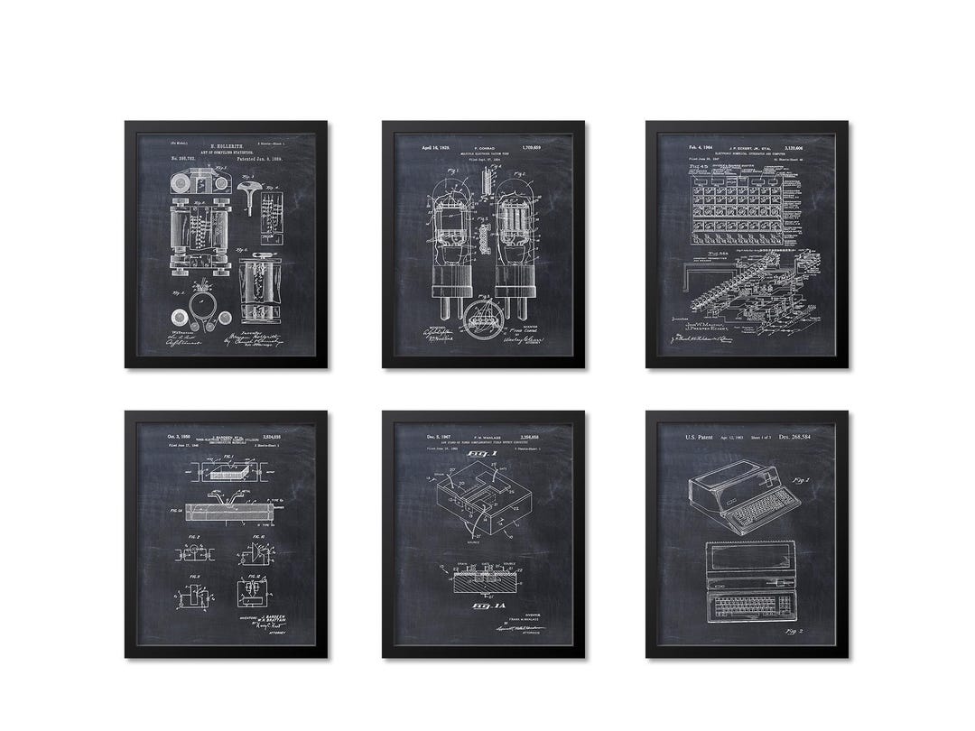 First Computer Patent Print Set of 6, Computer Gift Posters, Vintage ...
