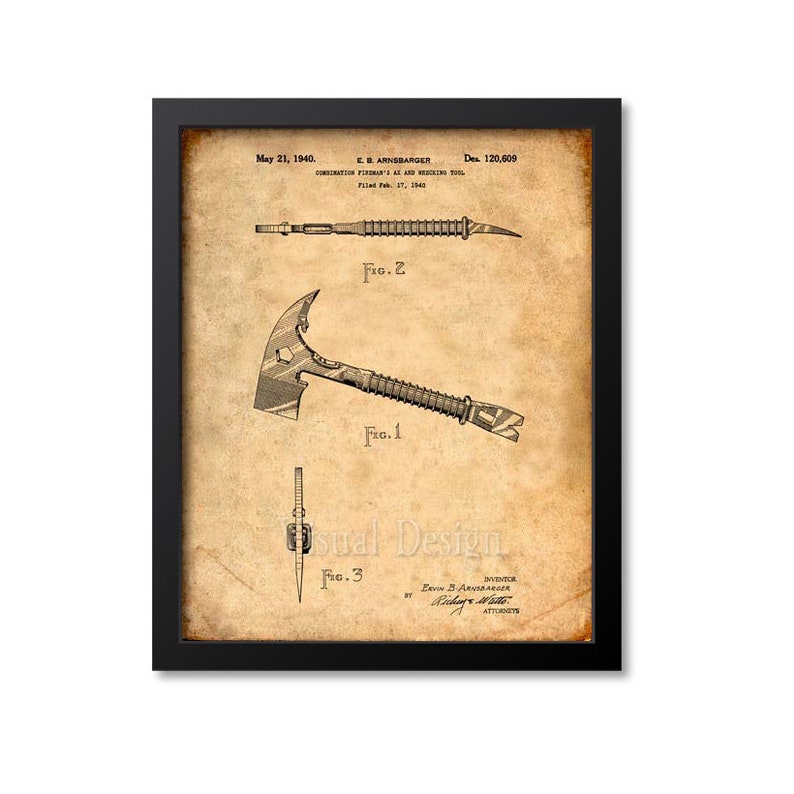 Fireman Ax Patent Print Firehouse Art Fire Fighter Gift | Etsy