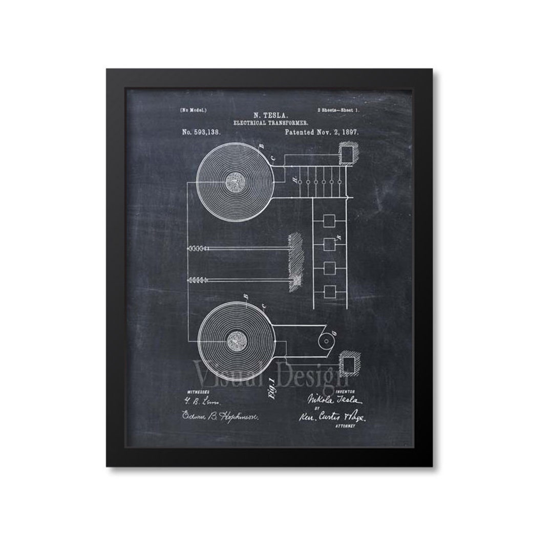 Tesla Electrical Transformer Patent Print Wall Art, Electrical ...