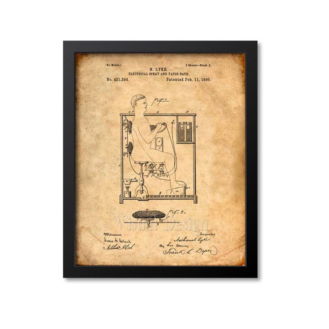 Electrical Spray and Vapor Bath Patent Print From 1890 - Bathroom Art ...