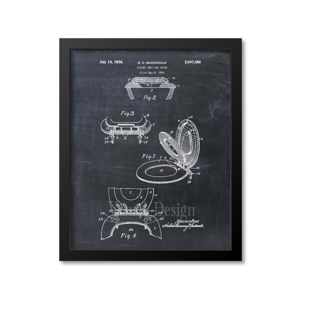Toilet Seat and Cover, Patent Art Print, Patent Poster, Bathroom Decor ...