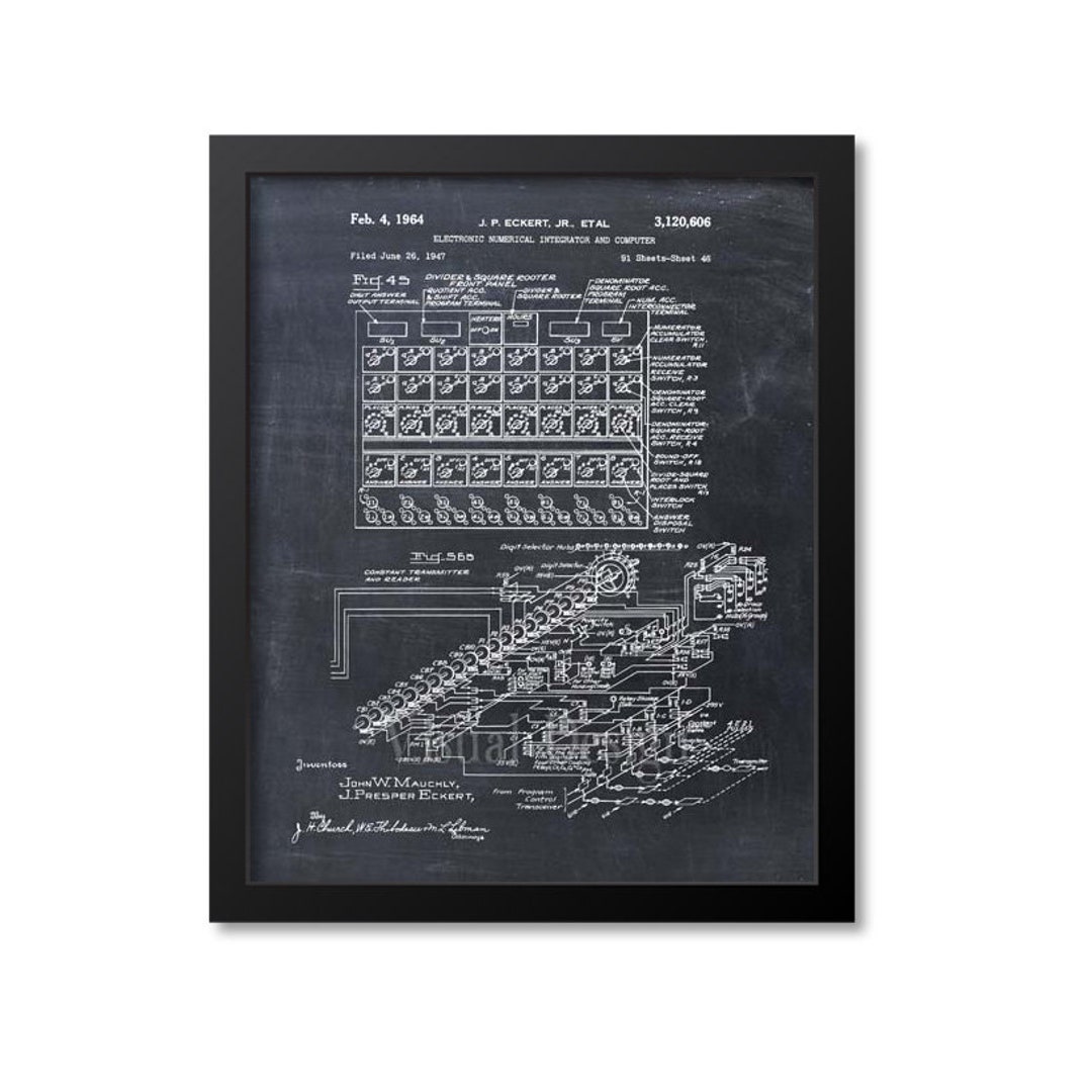 ENIAC Mainframe Computer Patent Print, ENIAC Computer Art, First ...