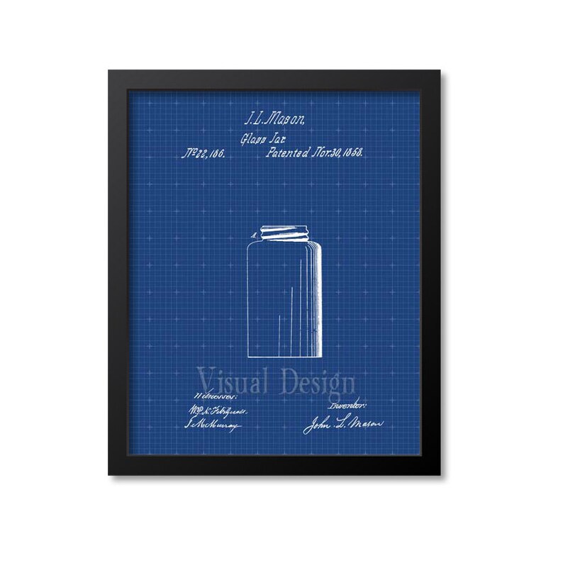 Mason Jar Patent Print Art Kitchen Decor Food 1858 - Etsy