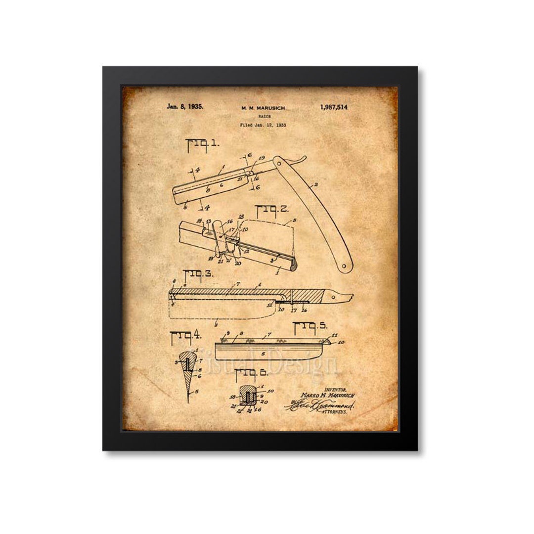 Patent Print of a Straight Razor, Patent Art Print, Patent Poster ...