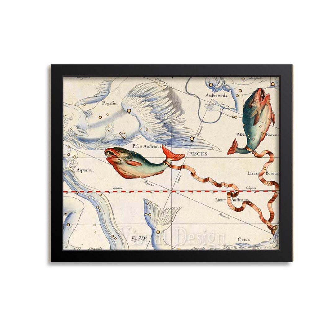 Pisces Zodiac Print Wall Art, Constellation Map, Astrology - Etsy