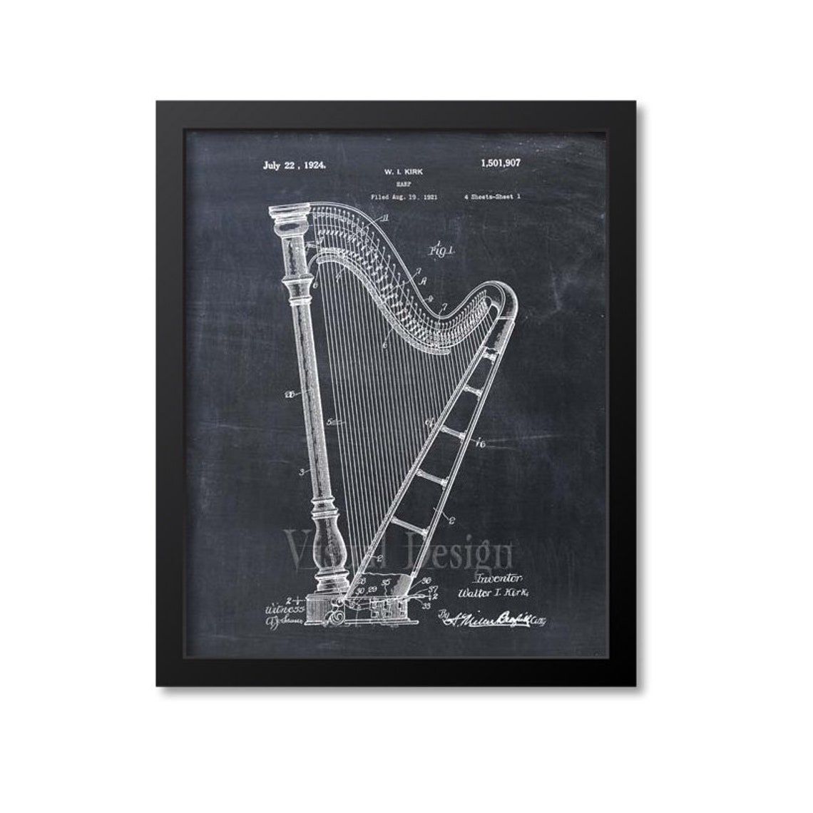 Harp Patent Print Harp Wall Art - Etsy