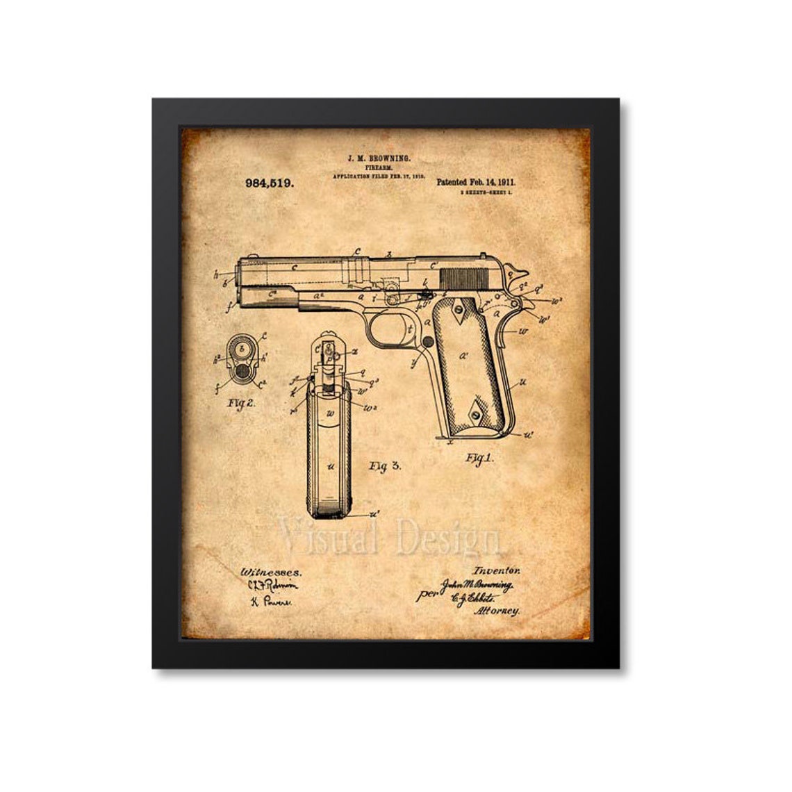 Colt 45 M1911 Pistol Patent Art Print Patent Poster | Etsy