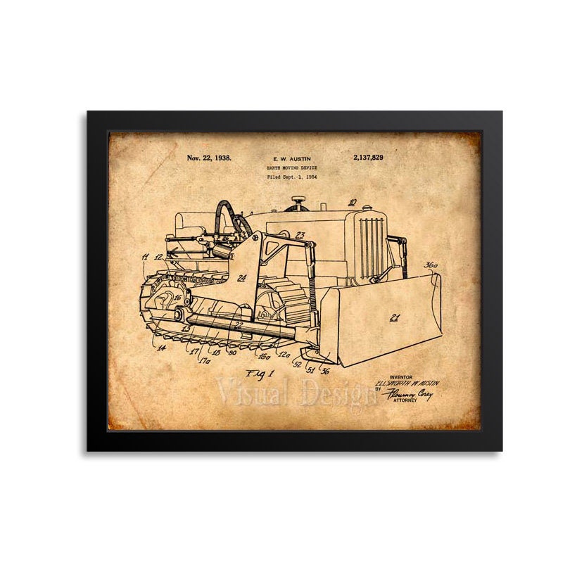 Bulldozer Patent Print Art, Construction Wall Art, Heavy Equipment ...