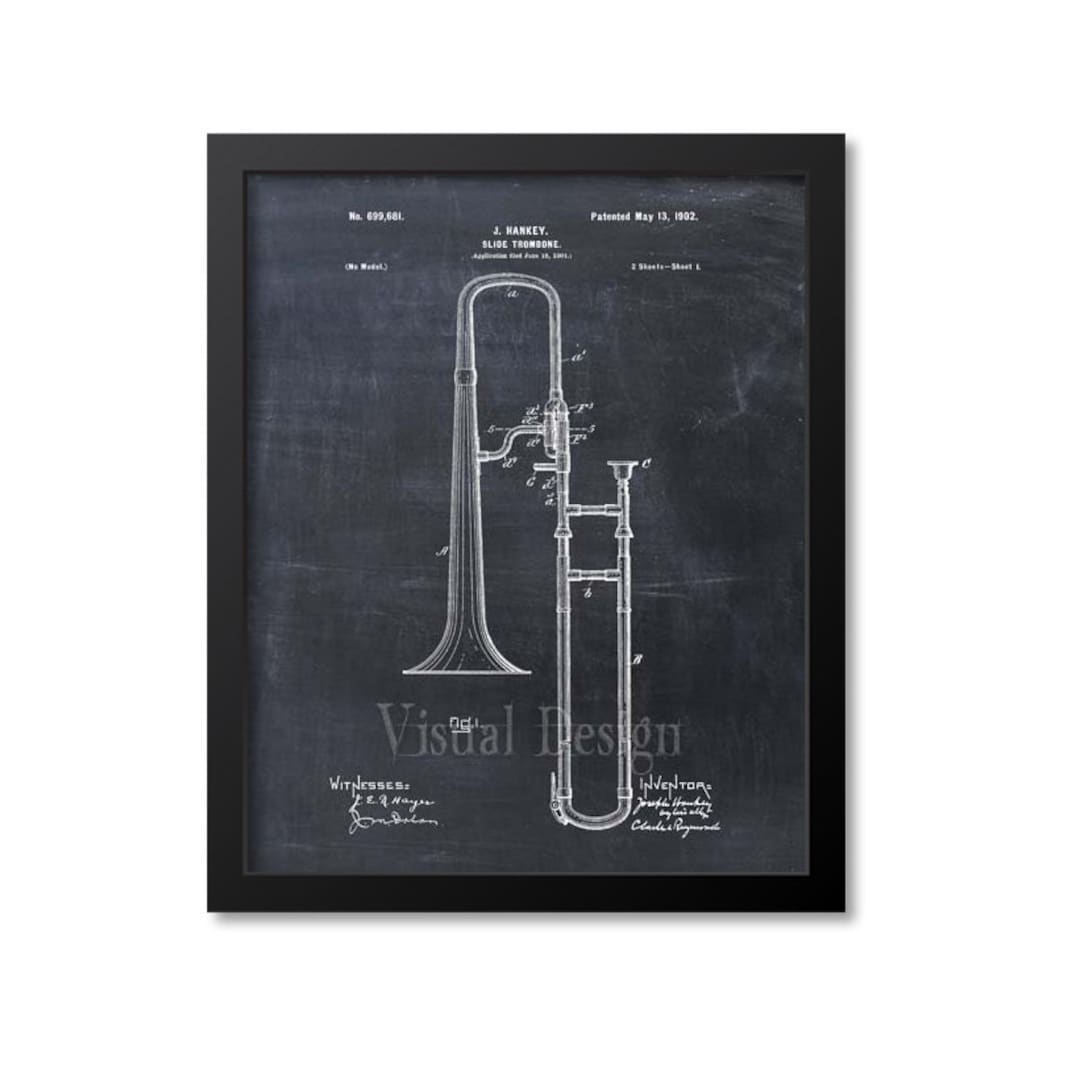 Slide Trombone Patent Print, Trombone Patent Art Print, Trombone Patent ...