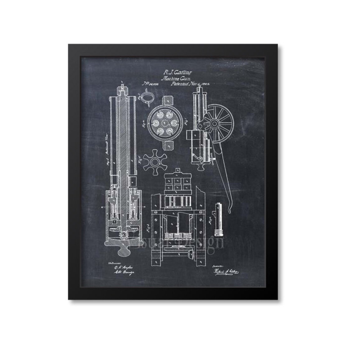Gatling Machine Gun 1862 Patent Art Print, Gatling Gun Patent Poster ...