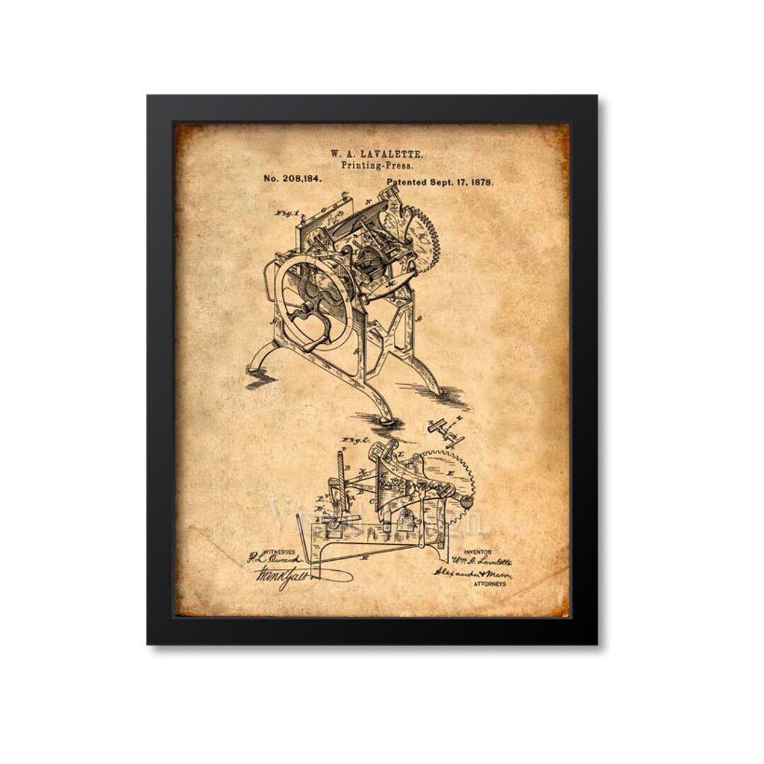 Printing Press Patent Print 1878 - Patent Art Print - Patent Poster ...
