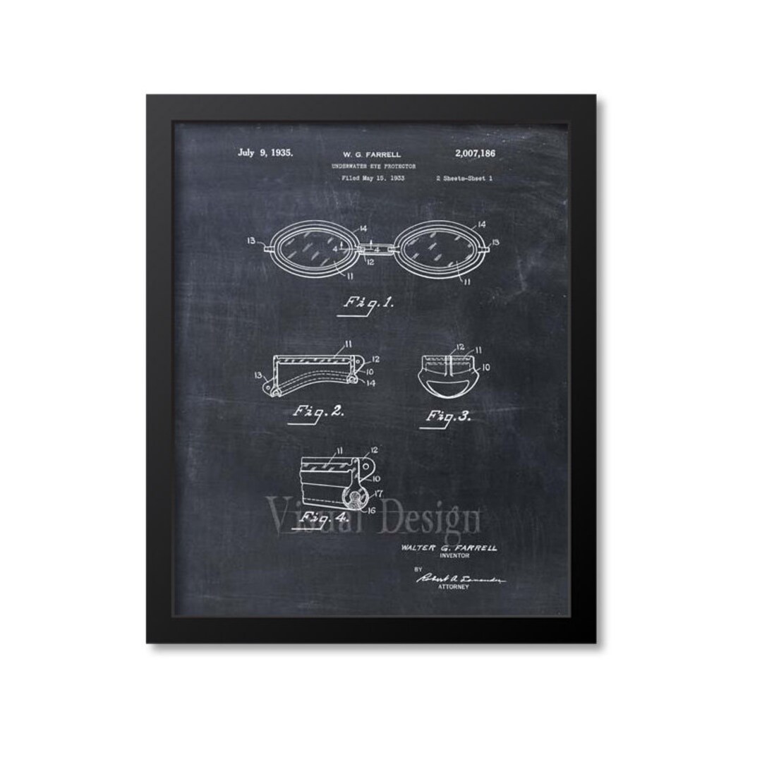 Swimming Wall Art, Underwater Eye Protector, Patent Art Print, Swimming ...