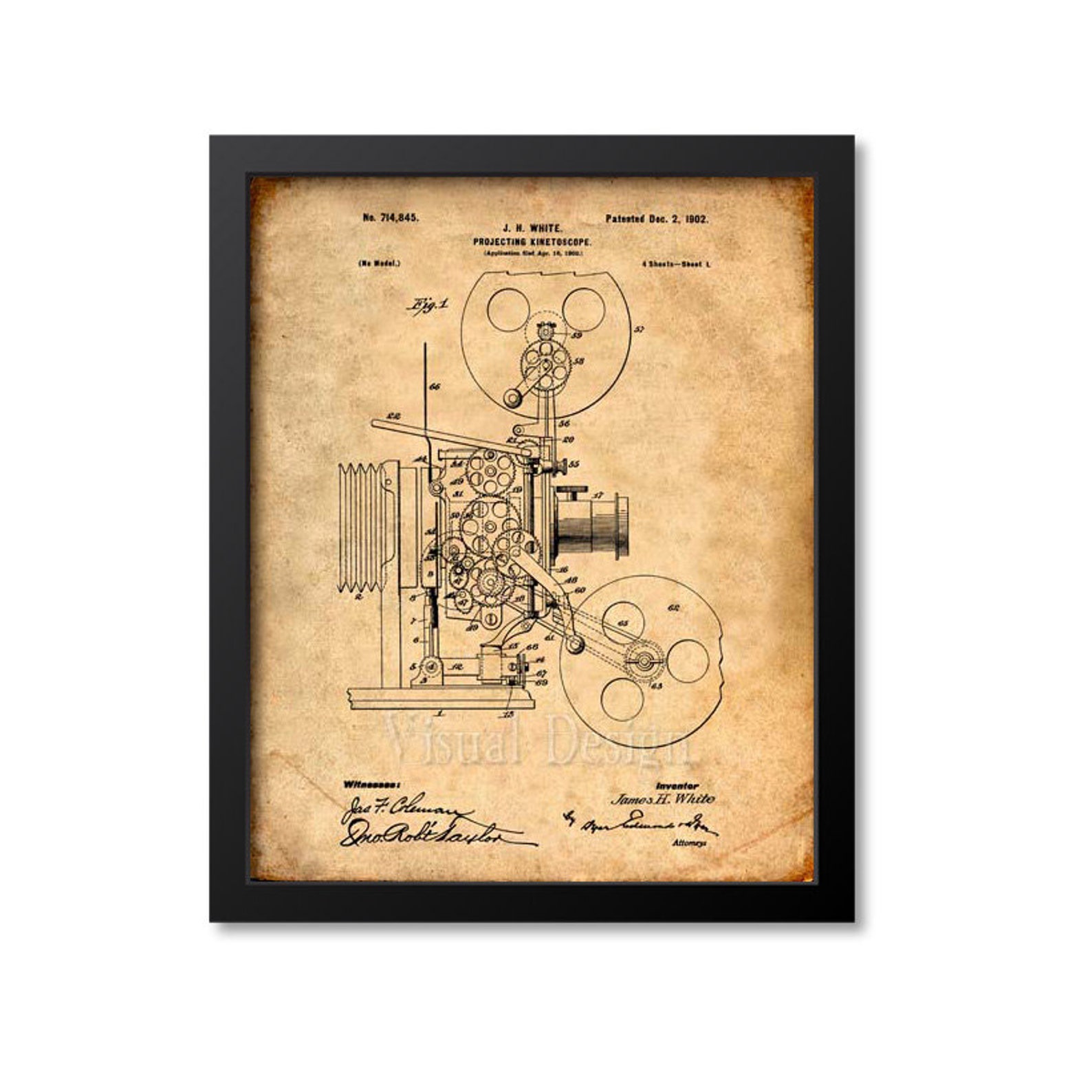 Kinetoscope Patent Print Motion Picture Projector Patent Art Print ...