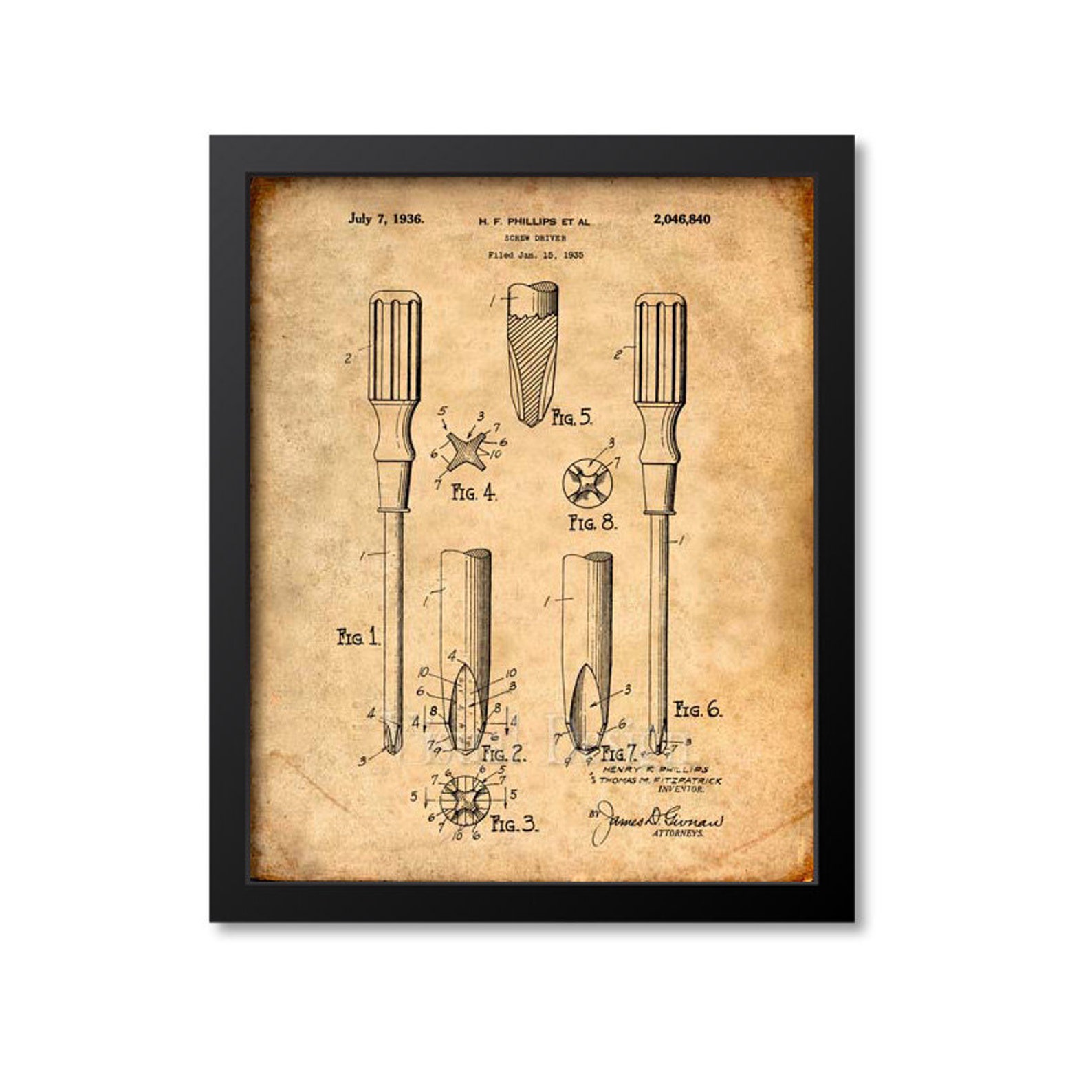 Phillips Screwdriver Patent Print From 1936 - Patent Art Print - Patent ...