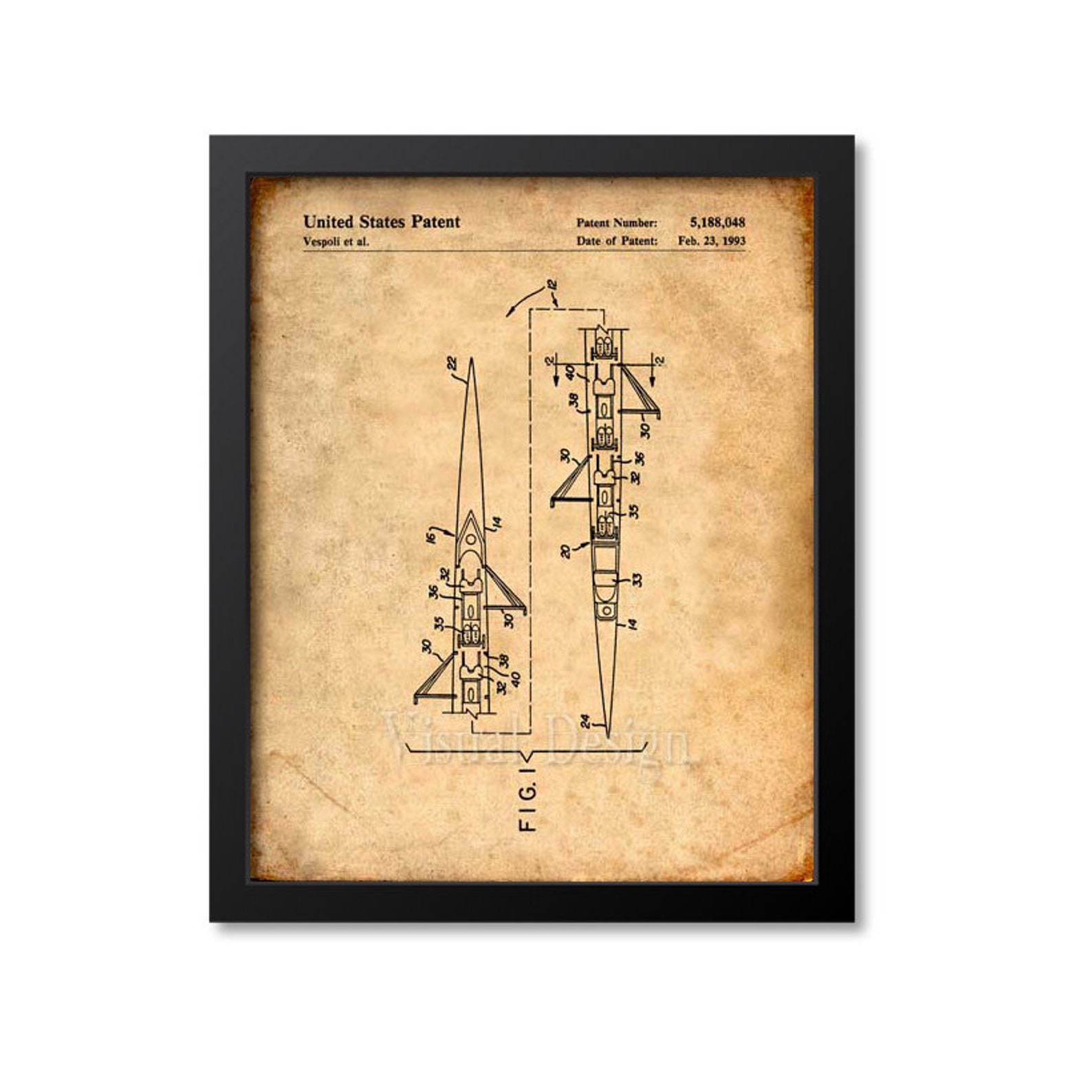4 Man Rowing Shell Scull Patent Print Boat Art - Etsy