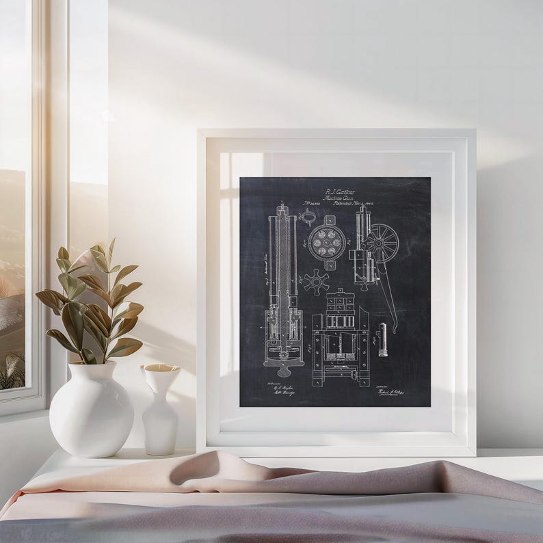 Gatling Machine Gun 1862 Patent Art Print, Gatling Gun Patent Poster ...