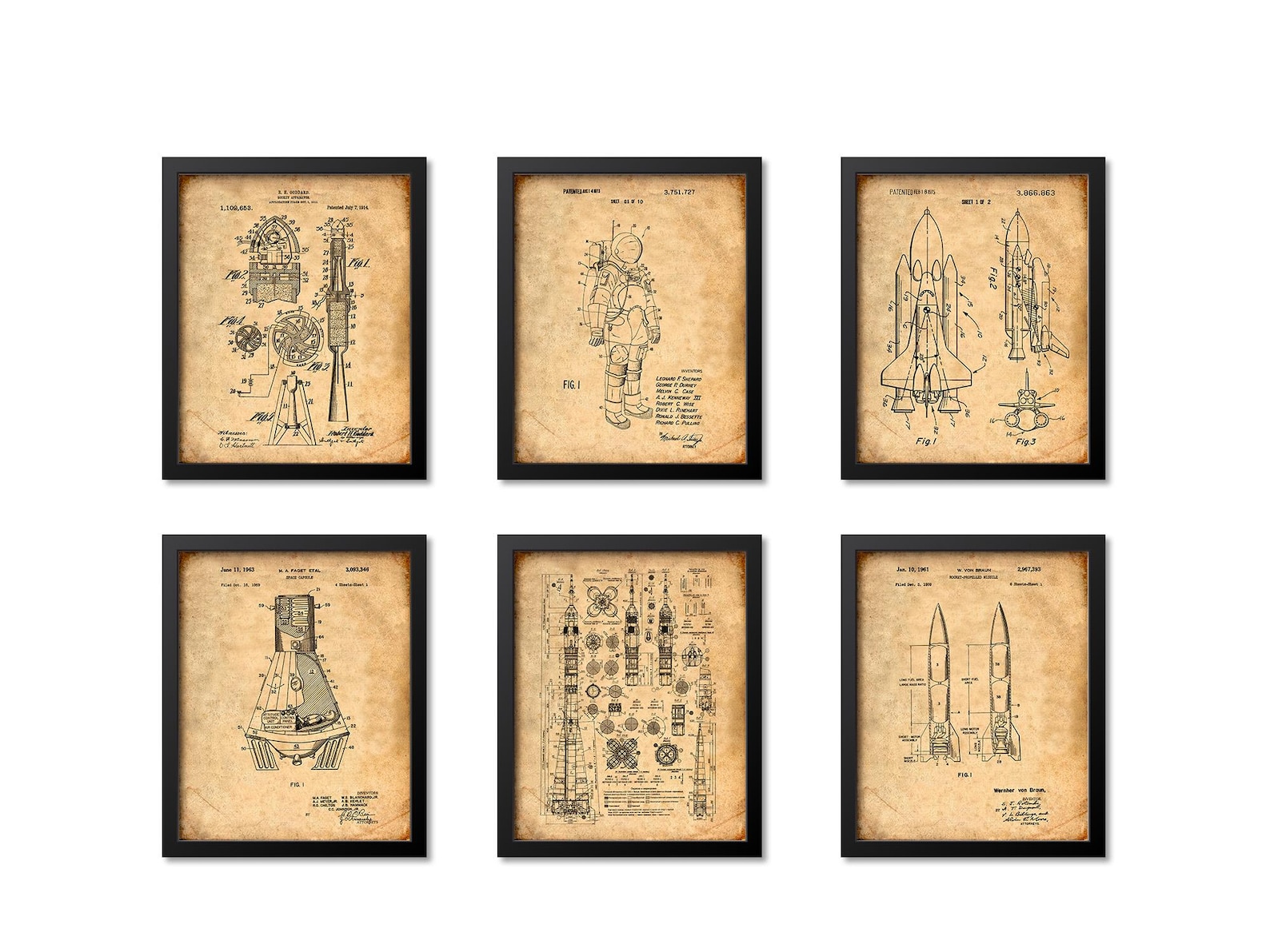 Rocket Blueprint, Set of 6, Space Patent Posters, NASA Art Gift, NASA ...